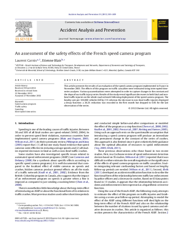 (PDF) An assessment of the safety effects of the French speed camera ...