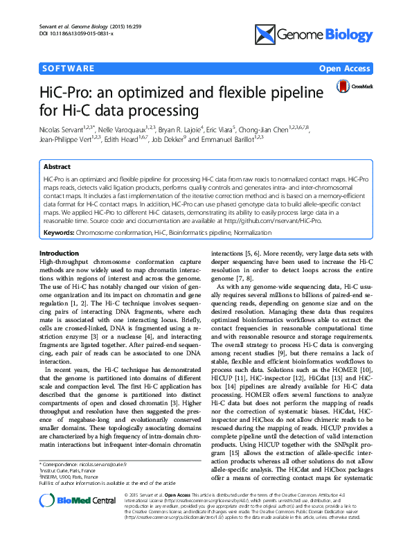 (PDF) HiC-Pro: an optimized and flexible pipeline for Hi-C data processing