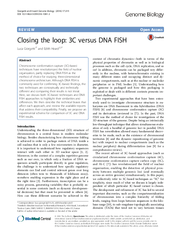 (PDF) Closing the loop: 3C versus DNA FISH