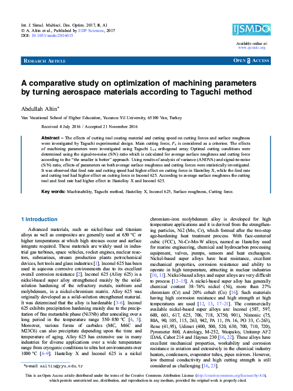 (PDF) A comparative study on optimization of machining parameters by turning aerospace materials ...