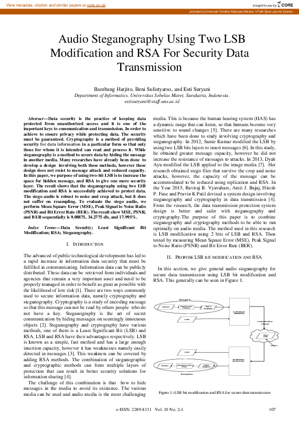Pdf Audio Steganography Using Two Lsb Modification And Rsa For