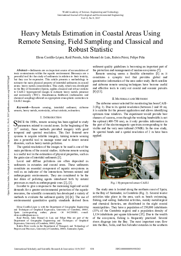 (PDF) Heavy Metals Estimation In Coastal Areas Using Remote Sensing ...