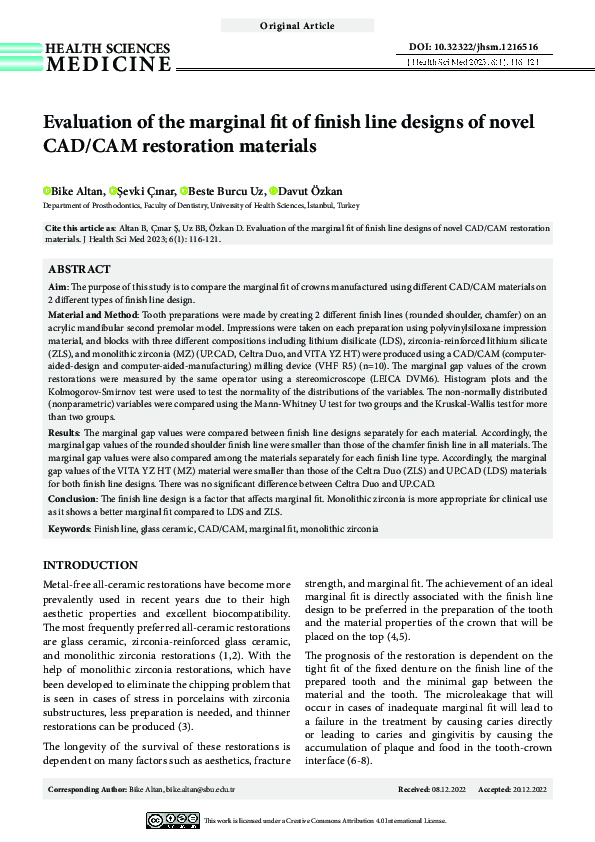 (PDF) Evaluation of the marginal fit of finish line designs of novel ...