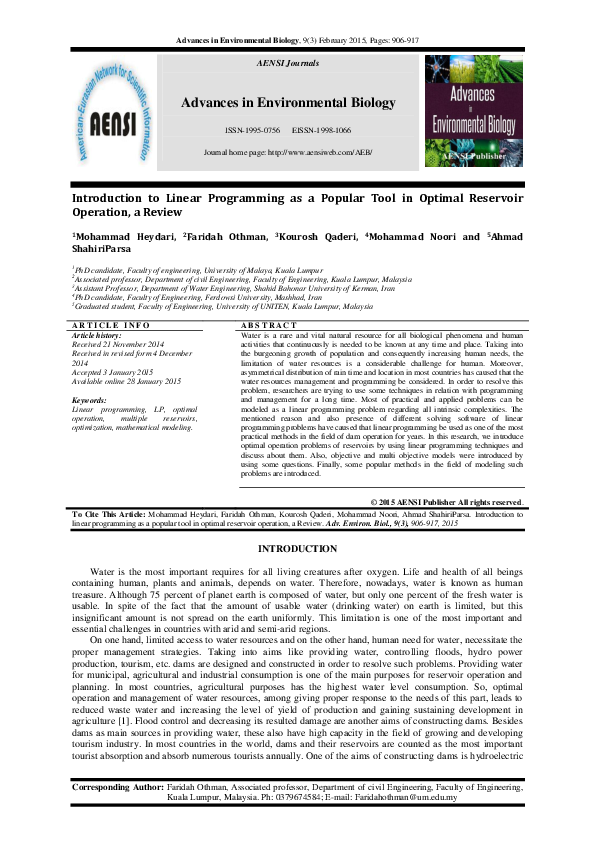 Pdf Introduction To Linear Programming As A Popular Tool In Optimal