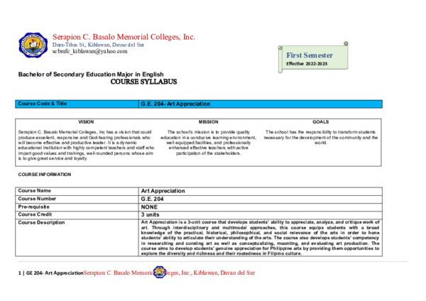 (DOC) Serapion C. Basalo Memorial Colleges, Inc