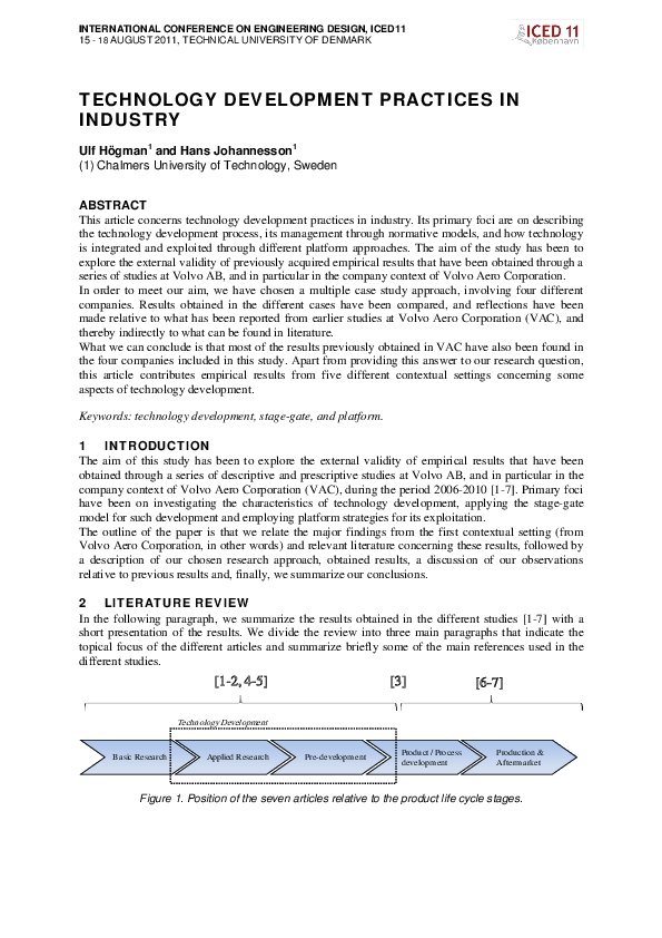 (PDF) Technology development practices in industry | U. Hogman - Academia.edu