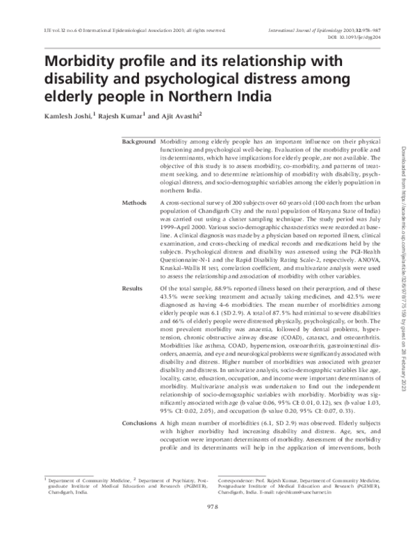 (PDF) Morbidity profile and its relationship with disability and ...