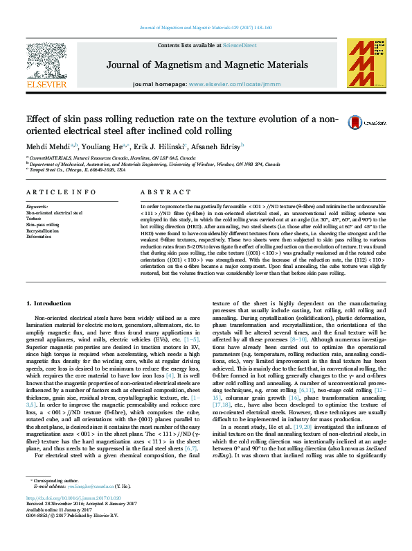 (PDF) Effect of skin pass rolling reduction rate on the texture ...
