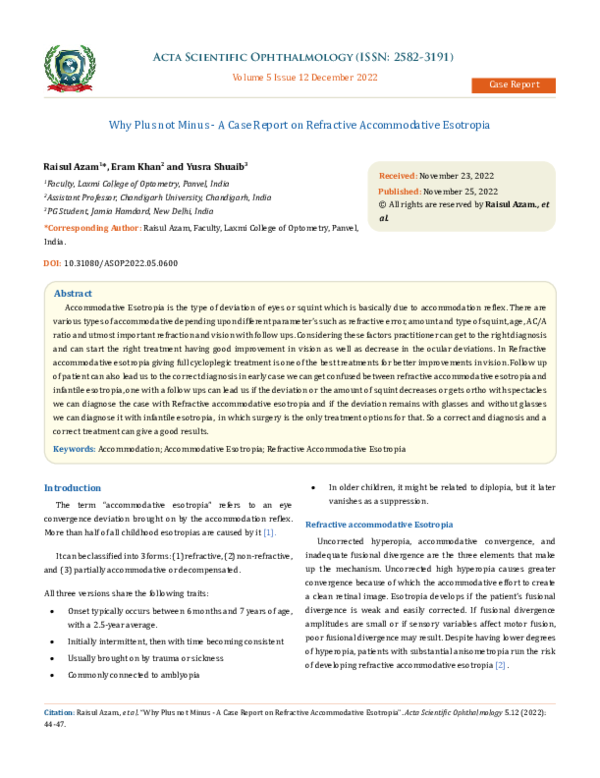 (PDF) Diagnosing Refractive Accommodative Esotropia