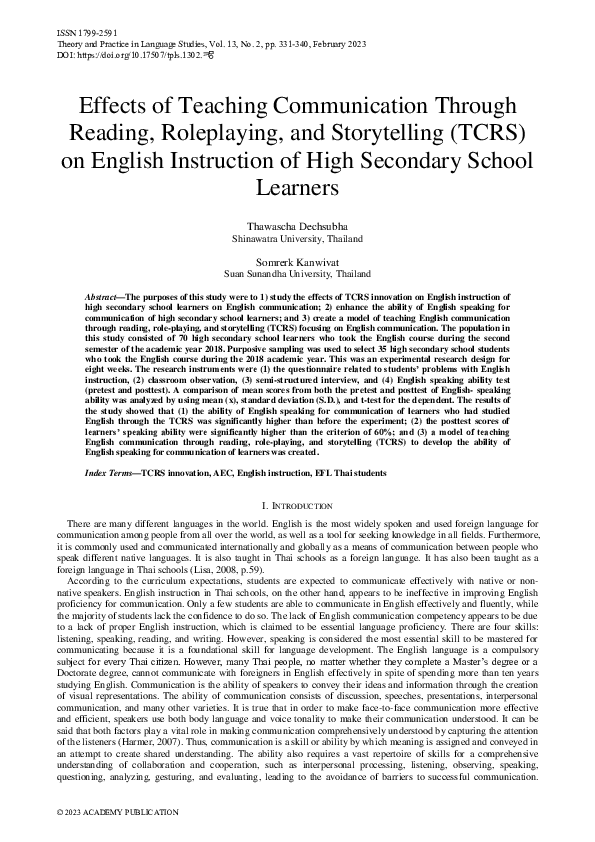 (PDF) Effects of Teaching Communication Through Reading, Roleplaying ...