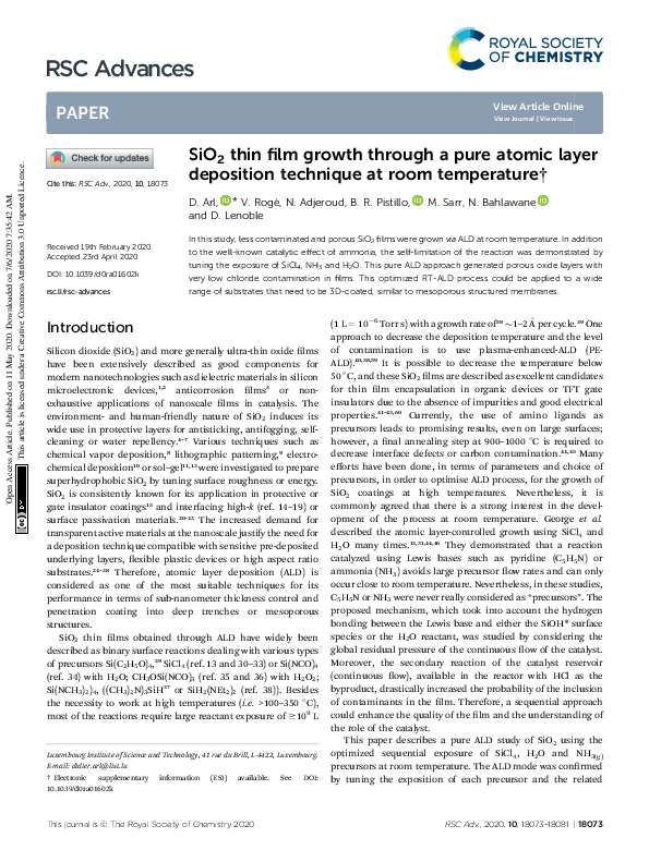 (PDF) SiO2 thin film growth through a pure atomic layer deposition ...