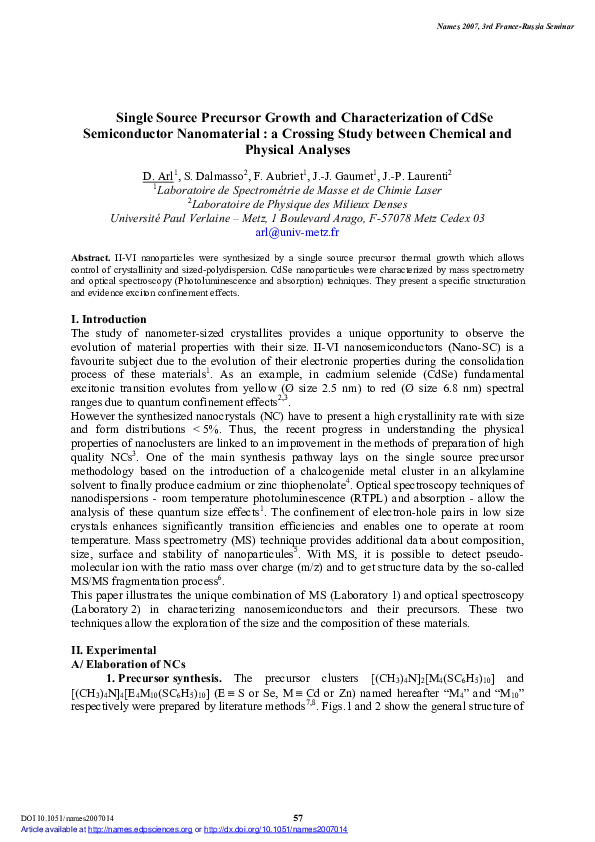 (PDF) Single Source Precursor Growth and Characterization of CdSe ...