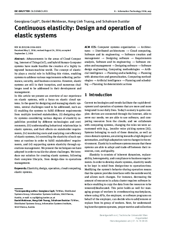 (PDF) Continuous elasticity: Design and operation of elastic systems