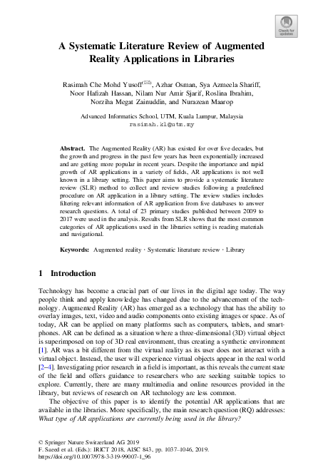 (PDF) A Systematic Literature Review of Augmented Reality Applications in Libraries