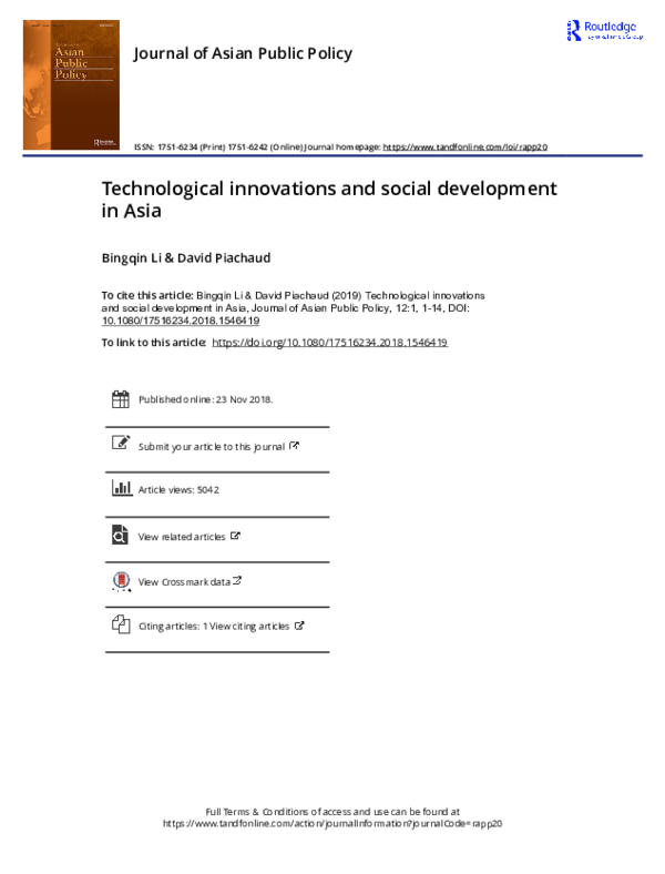 (PDF) Technological innovations and social development in Asia