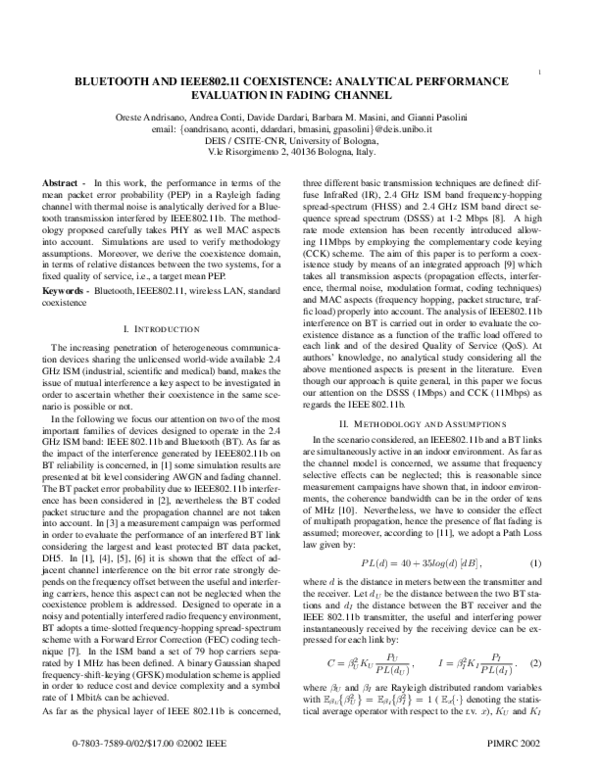 (PDF) Bluetooth and IEEE 802.11 coexistence: analytical performance ...