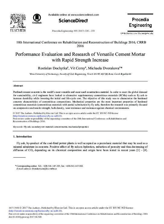 (PDF) Performance Evaluation and Research of Versatile Cement Mortar ...