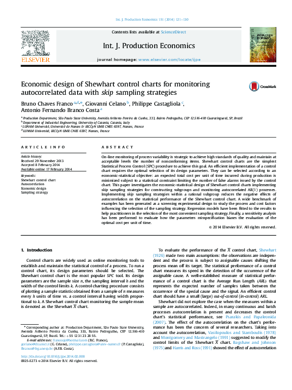 Pdf Economic Design Of Shewhart Control Charts For Monitoring Autocorrelated Data With Skip