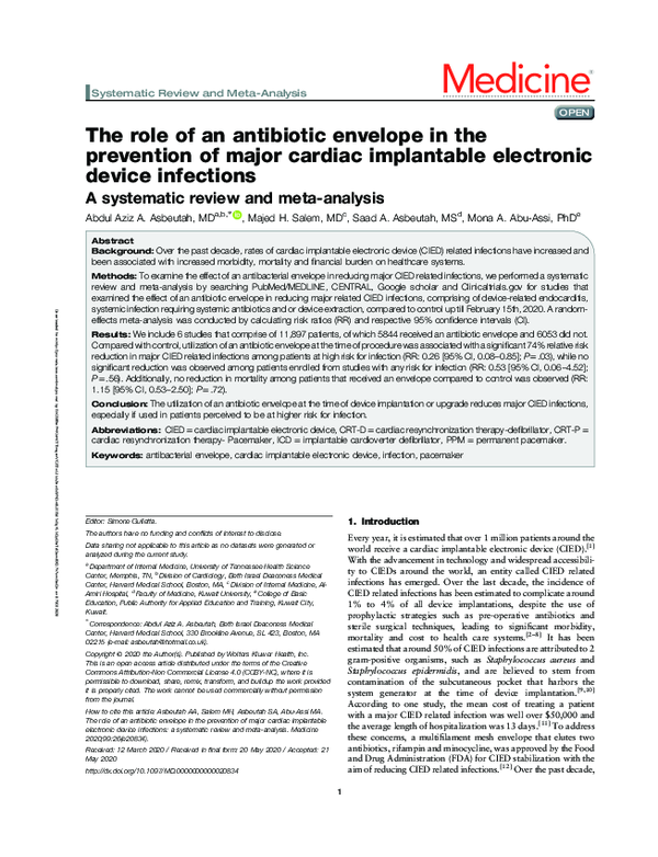 (PDF) The role of an antibiotic envelope in the prevention of major ...