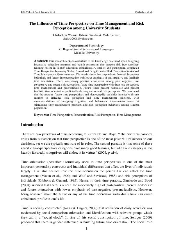 (PDF) The Influence of Time Perspective on Time Management and Risk ...