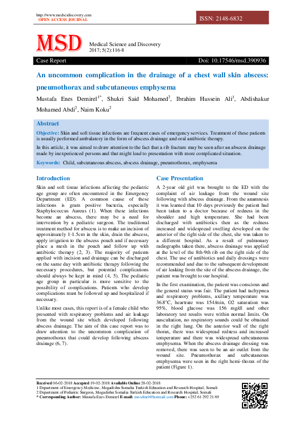(PDF) An uncommon complication in the drainage of a chest wall skin ...