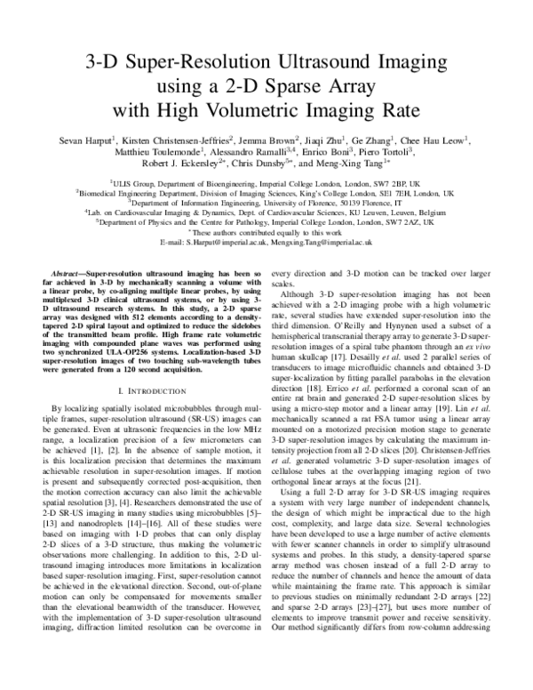(PDF) 3-D Super-Resolution Ultrasound Imaging Using a 2-D Sparse Array ...