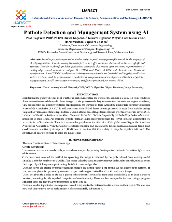 (PDF) Pothole Detection and Management System using AI (PDF) Pothole Detection and Management System using AI