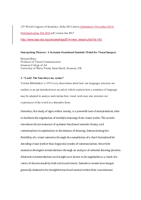 (PDF) Interpreting Pictures: A Systemic-Functional Semiotic Model for Visual Imagery