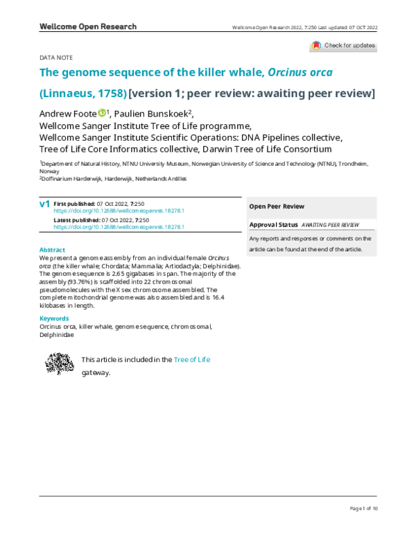 (PDF) The genome sequence of the killer whale, Orcinus orca (Linnaeus ...