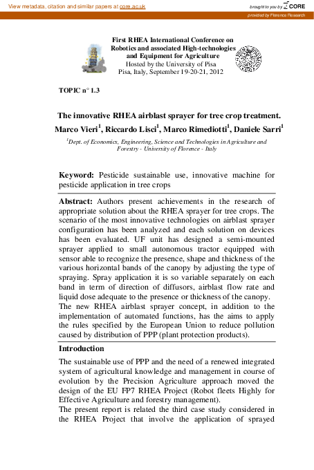 (PDF) The innovative RHEA airblast sprayer for tree crop treatment
