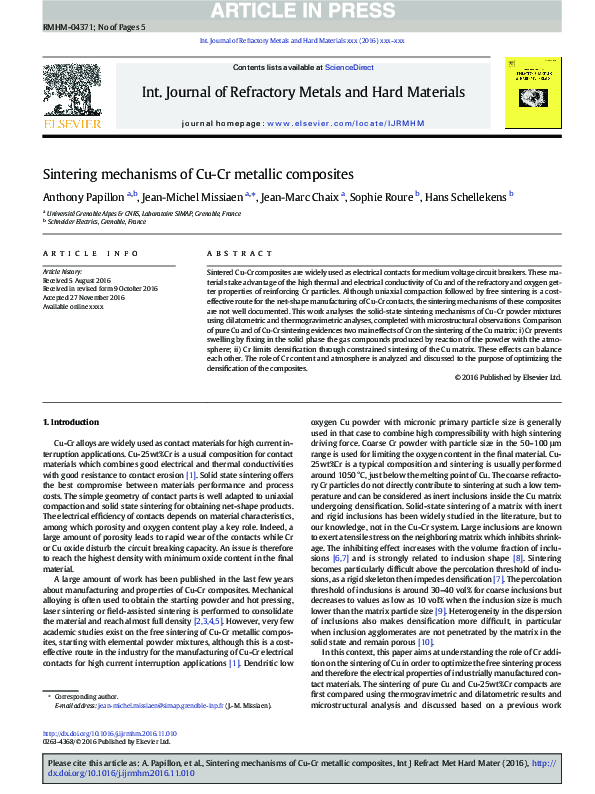 (PDF) Sintering mechanisms of Cu-Cr metallic composites