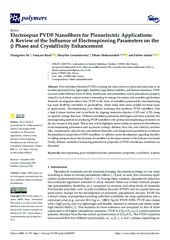 (PDF) Electrospun PVDF Nanofibers for Piezoelectric Applications: A Review of the Influence of ...