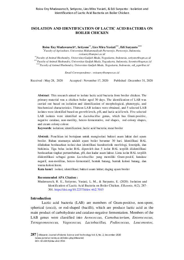 (PDF) Isolation and Identification of Lactic Acid Bacteria on Boiler ...
