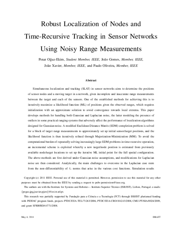 (PDF) Robust Localization of Nodes and Time-Recursive Tracking in Sensor Networks Using Noisy ...