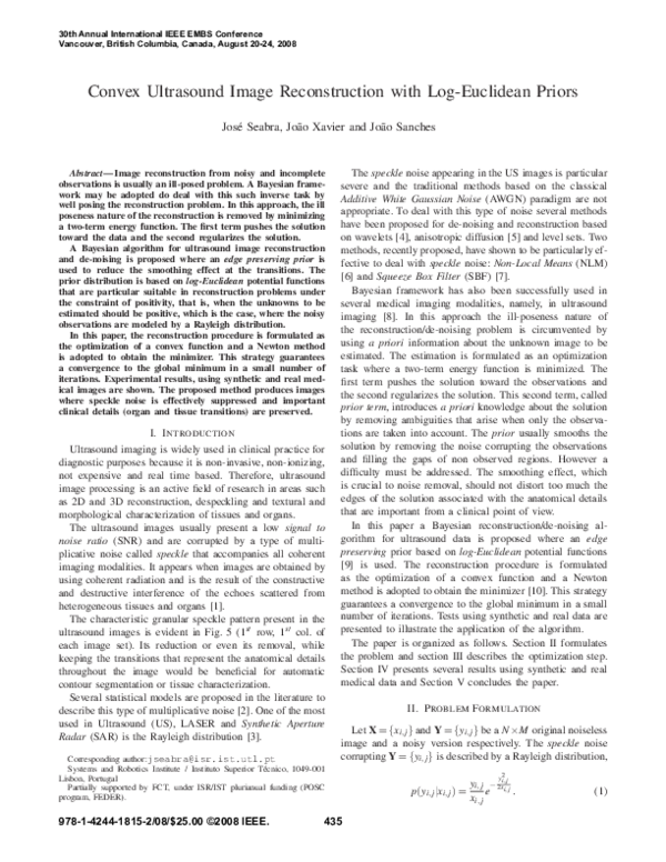Pdf Convex Ultrasound Image Reconstruction With Log Euclidean Priors