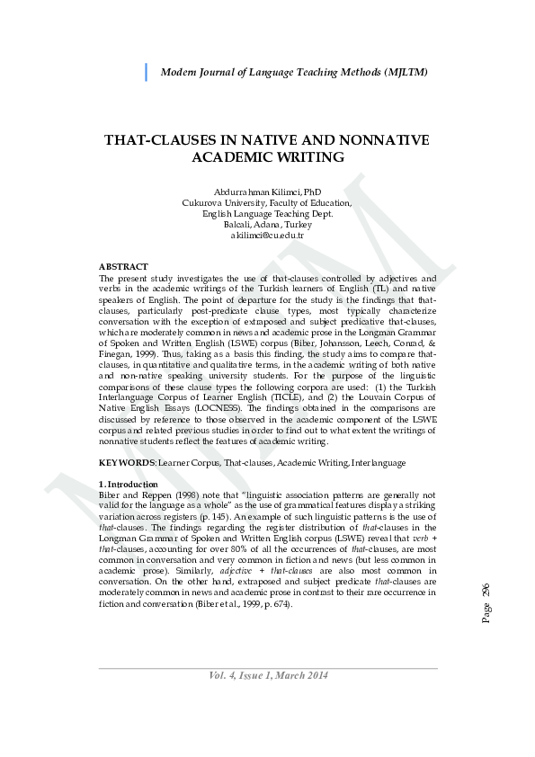 (PDF) That-Clauses in Native and Nonnative Academic Writing