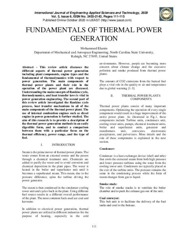 (PDF) Fundamentals of Thermal Power Generation