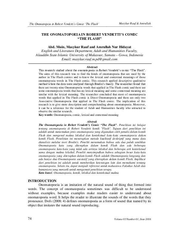 (PDF) The Onomatopoeia in Robert Vendetti’s Comic “The Flash”