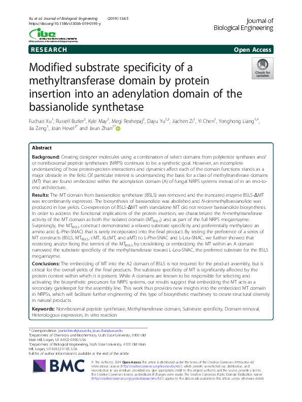 (PDF) Modified substrate specificity of a methyltransferase domain by ...