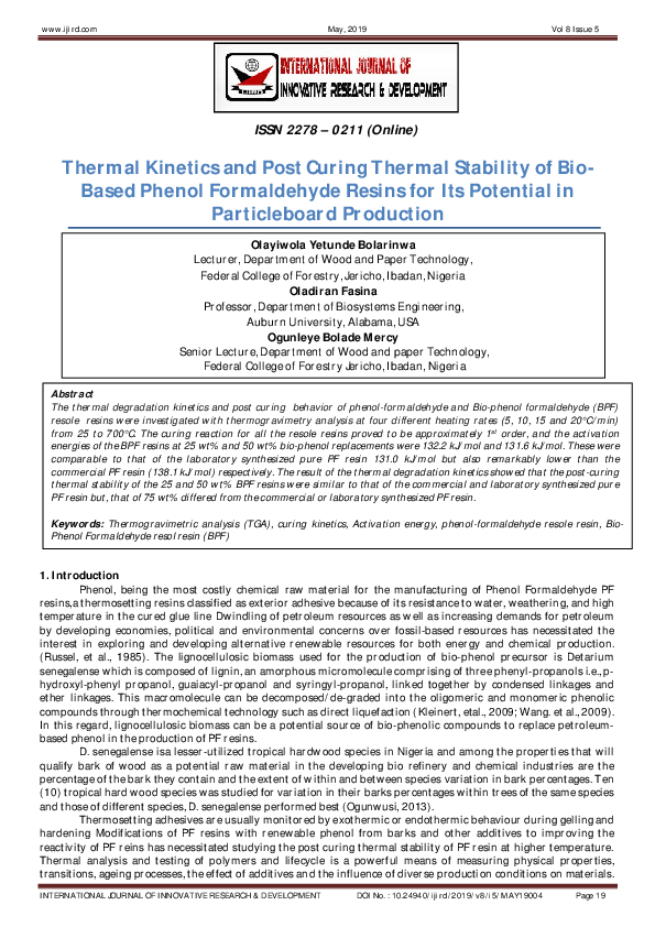 (PDF) Thermal Kinetics and Post Curing Thermal Stability of Bio-Based ...