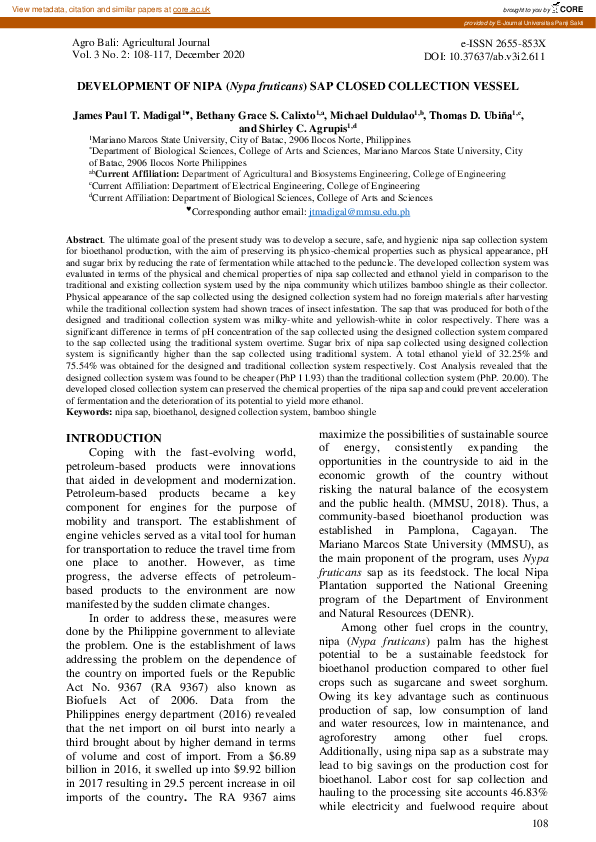 (PDF) Development of Nipa (Nypa fruticans) Sap Closed Collection Vessel