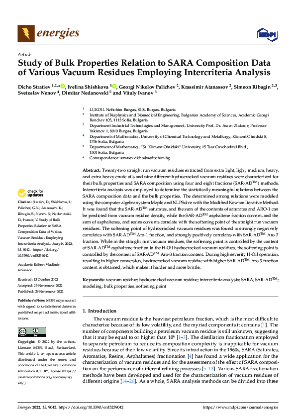 (PDF) Study of Bulk Properties Relation to SARA Composition Data of Various Vacuum Residues ...