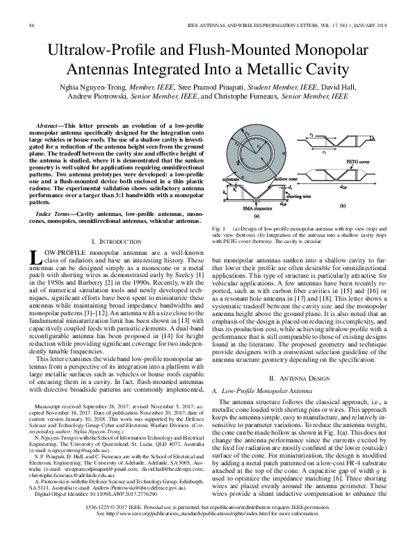 (PDF) Ultralow-Profile and Flush-Mounted Monopolar Antennas Integrated Into a Metallic Cavity