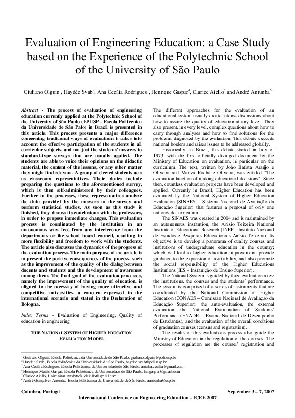 (PDF) Evaluation of Engineering Education: a Case Study based on the ...