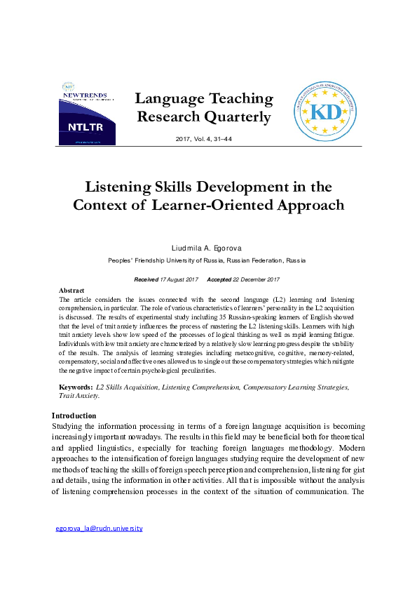 (PDF) Listening Skills Development in the Context of Learner-Oriented ...