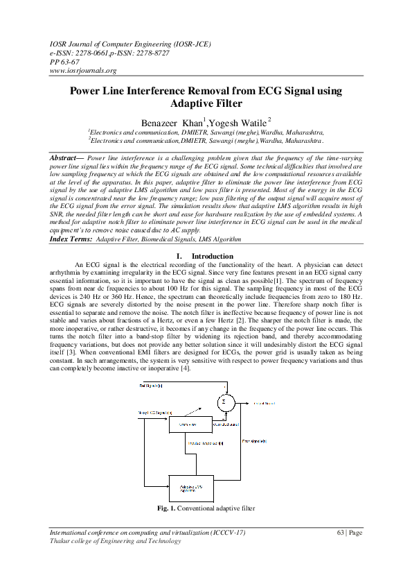 (PDF) Power Line Interference Removal from ECG Signal using Adaptive Filter