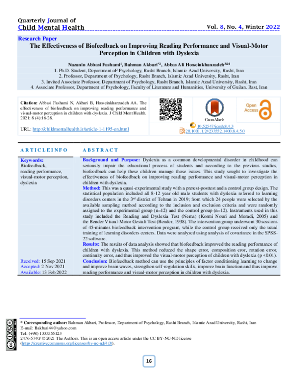 (PDF) The Effectiveness of Biofeedback on Improving Reading Performance ...