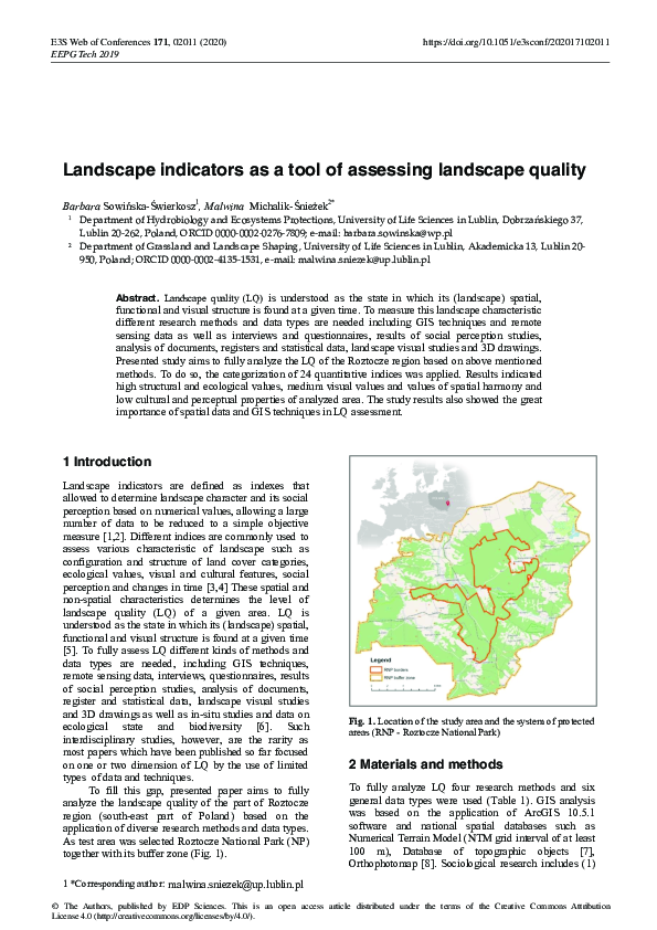 (PDF) Landscape indicators as a tool of assessing landscape quality