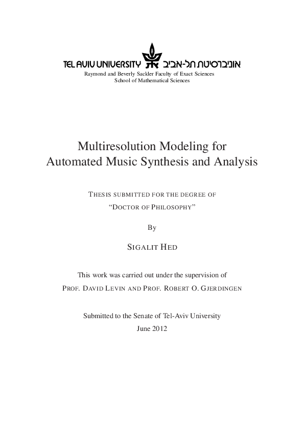 (PDF) Multiresolution modeling for automated music synthesis and analysis