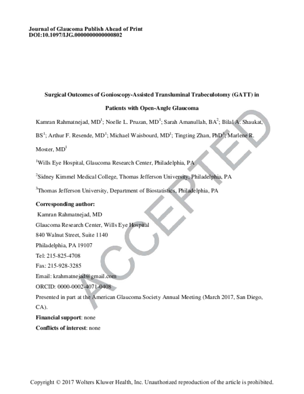 (PDF) Surgical Outcomes of Gonioscopy-assisted Transluminal ...